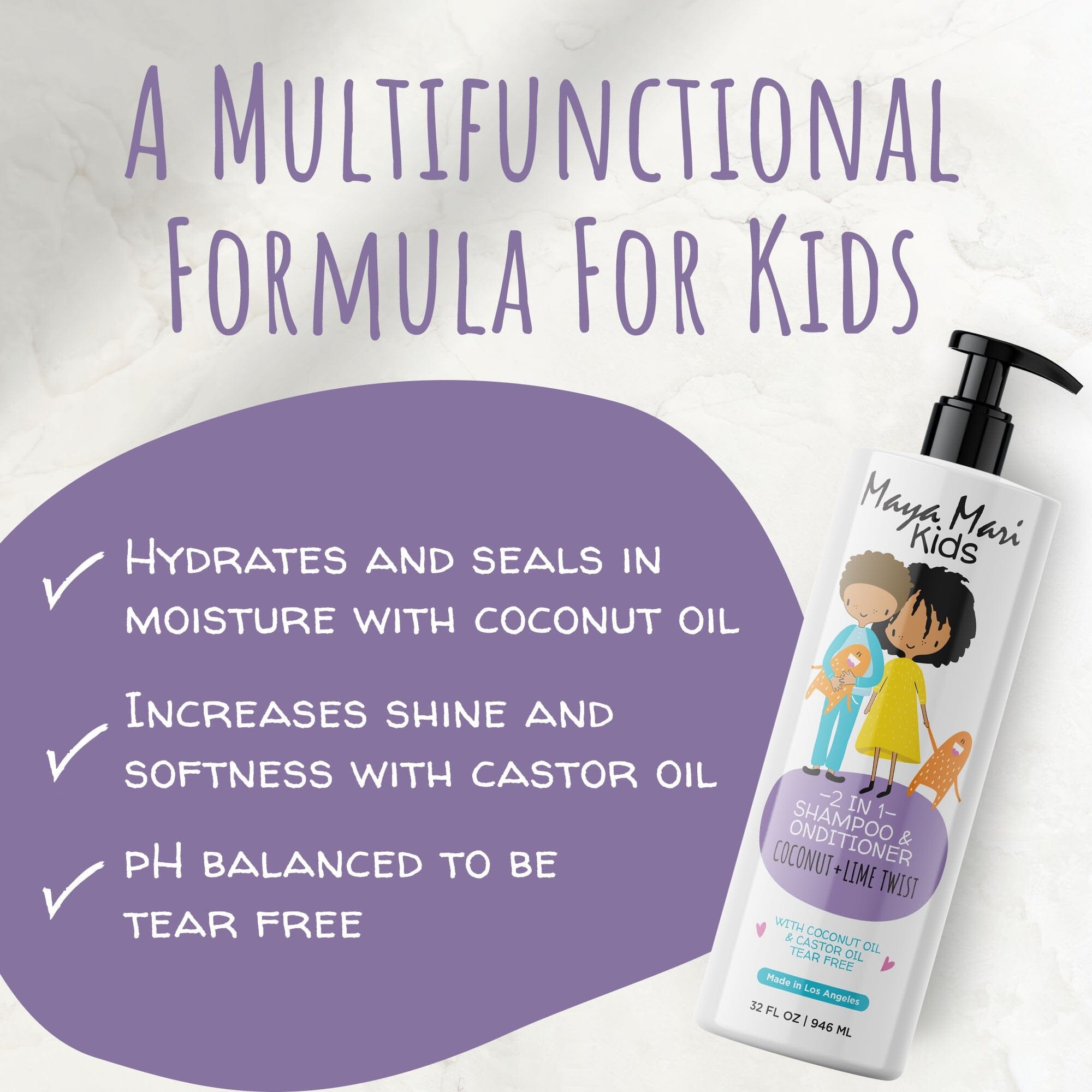 Maya Mari Kids 2in1 Shampoo + Conditioner with Tear-Free Formula and B ...