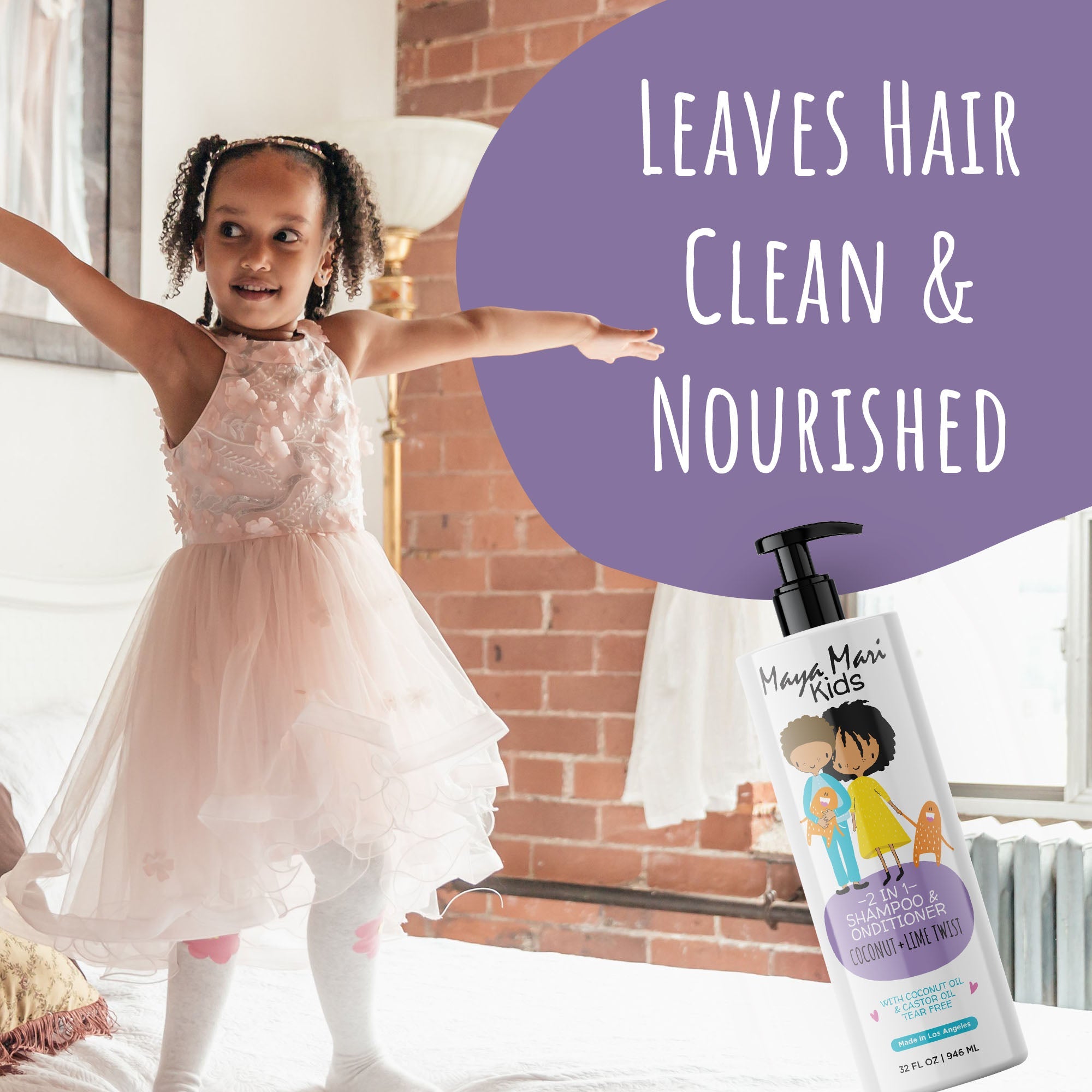 Maya Mari Kids 2-in-1 Shampoo and Conditioner With Coconut Oil and Cas ...