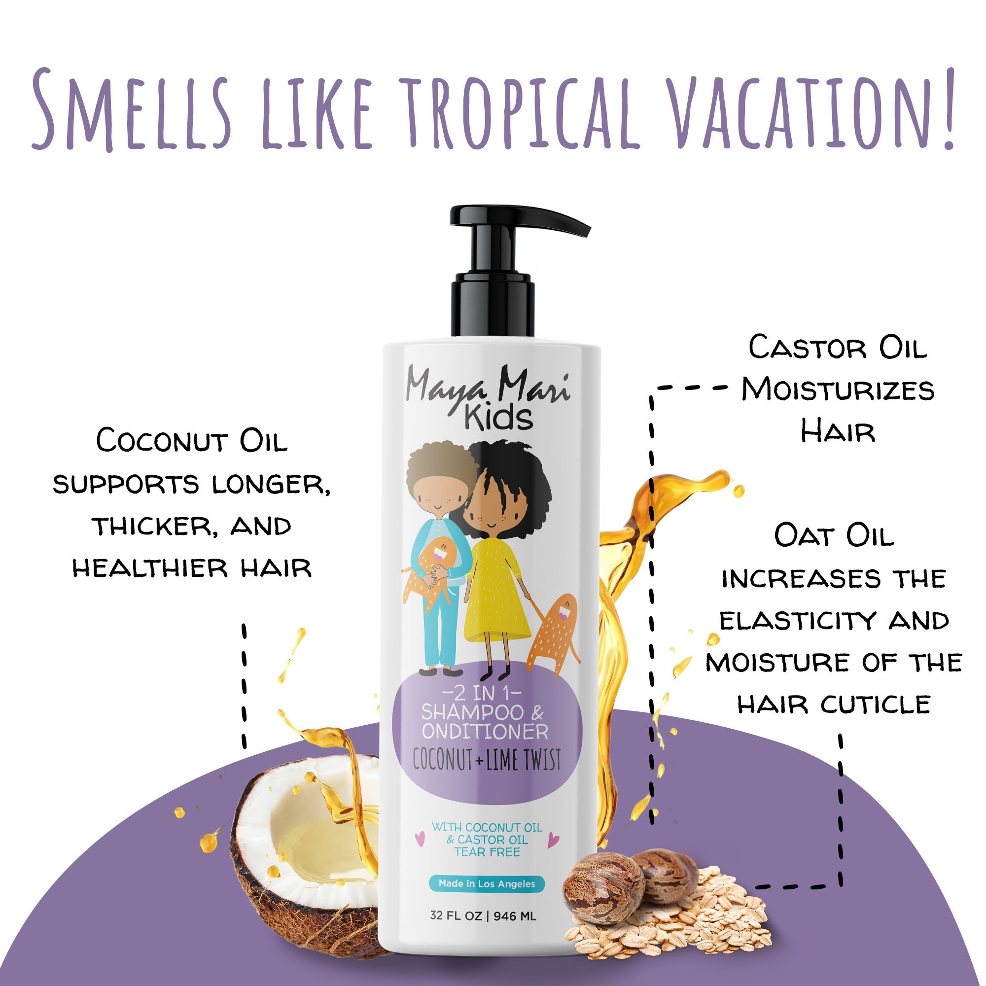 Maya Mari Kids 2-in-1 Shampoo and Conditioner With Coconut Oil and Cas ...